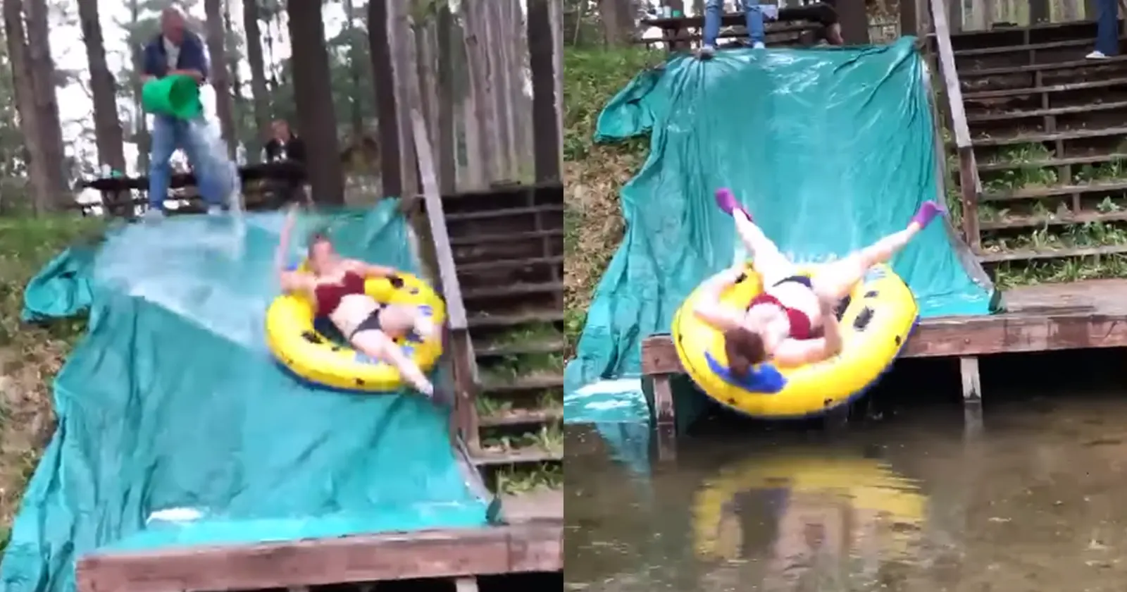 Deze dame toont een wel héél aparte manier om in het water te glijden ...